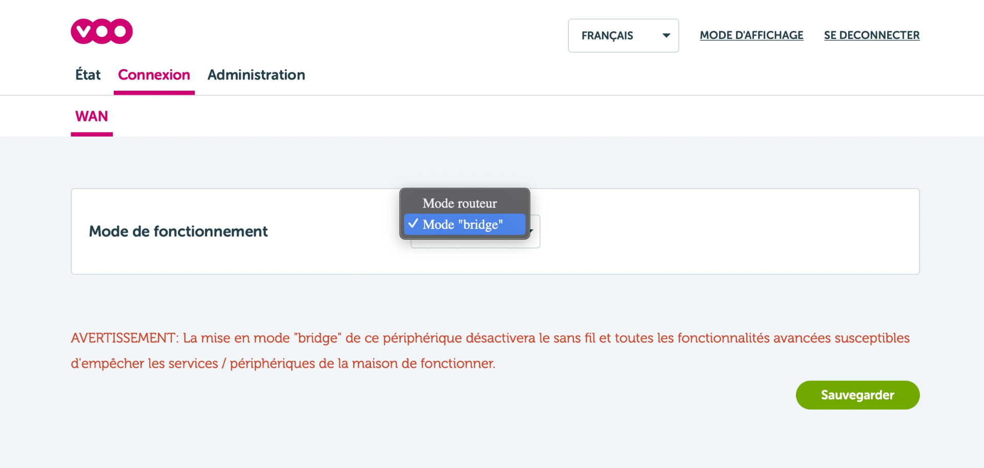 Activer ou désactiver le mode bridge