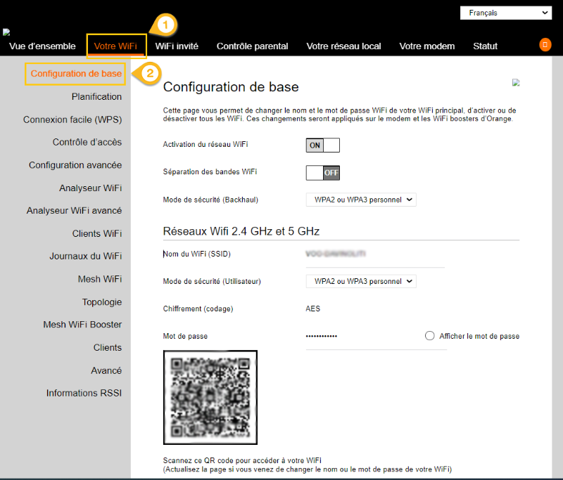 Activer, désactiver ou planifier le wifi du modem Orange CGA437A
