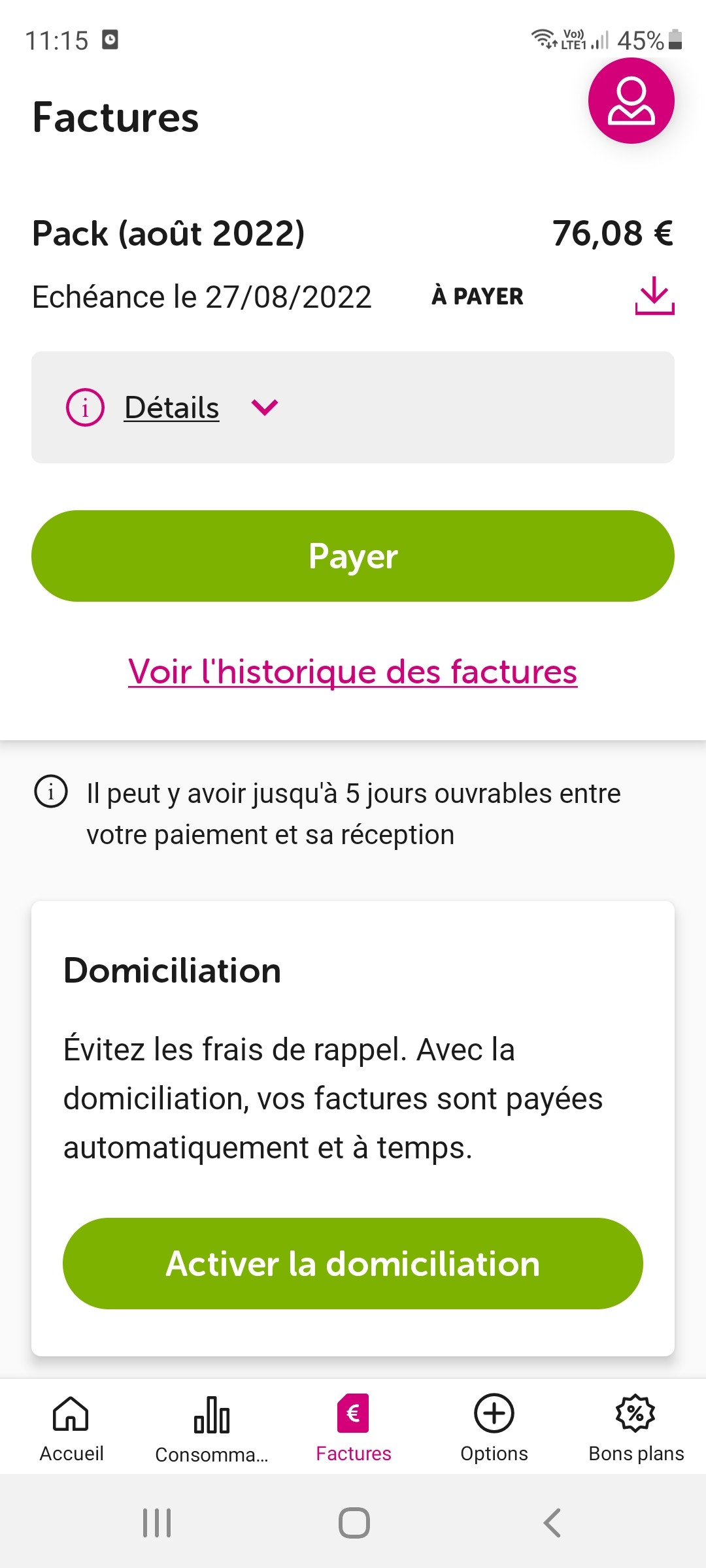 Activer et gérer la domiciliation de mes factures VOO