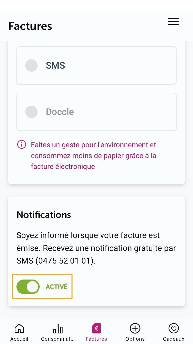 Gérer le mode de réception de factures VOO