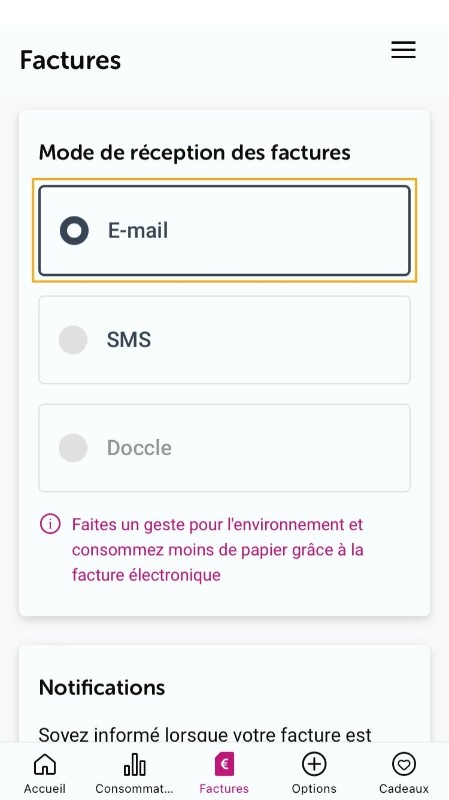 Gérer le mode de réception de factures VOO