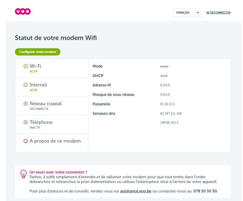 Accéder à l'interface du modem VOO