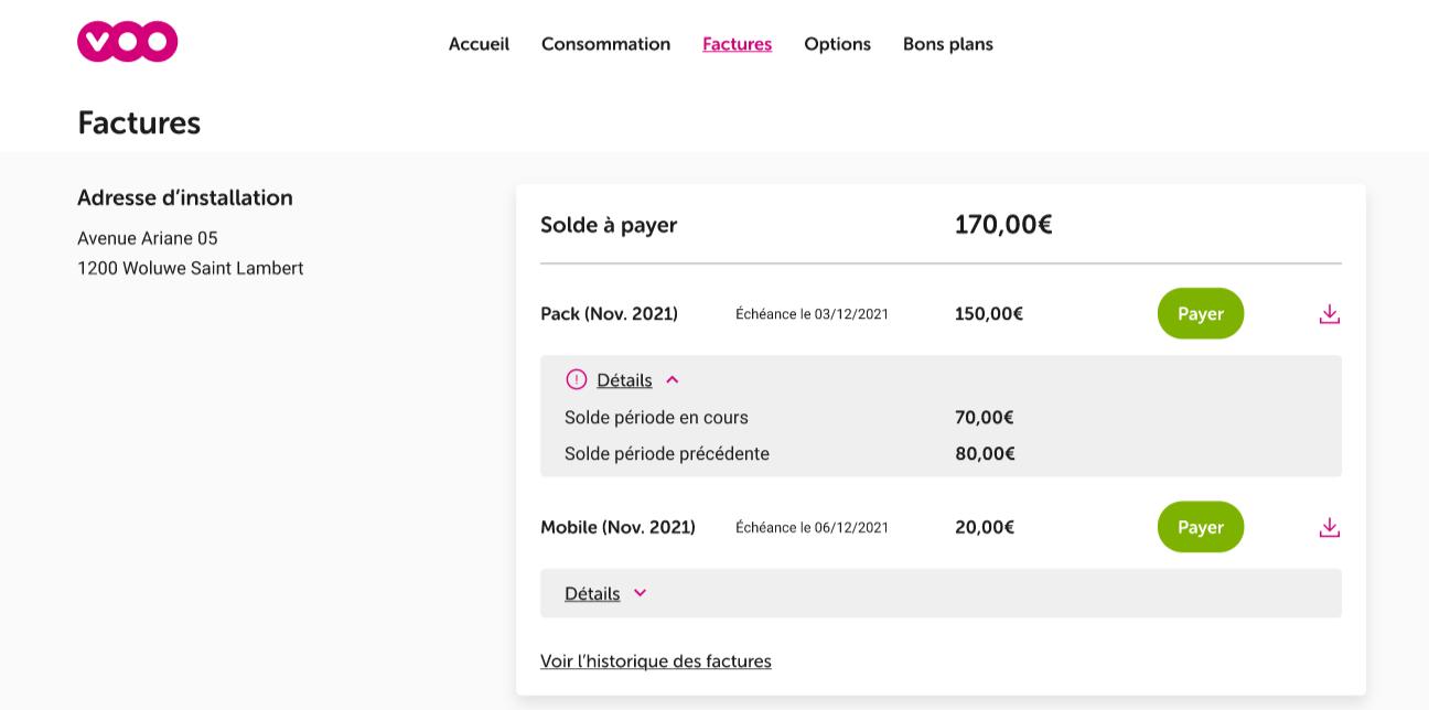 Consulter et payer mes factures sur myVOO