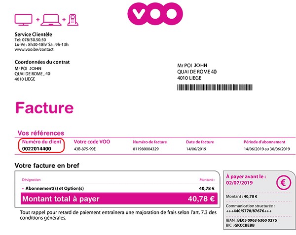 Trouver mon numéro client VOO