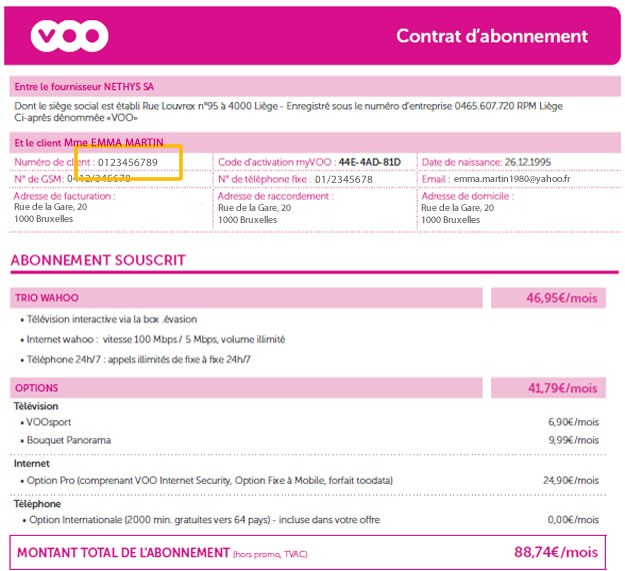 Trouver mon numéro client VOO