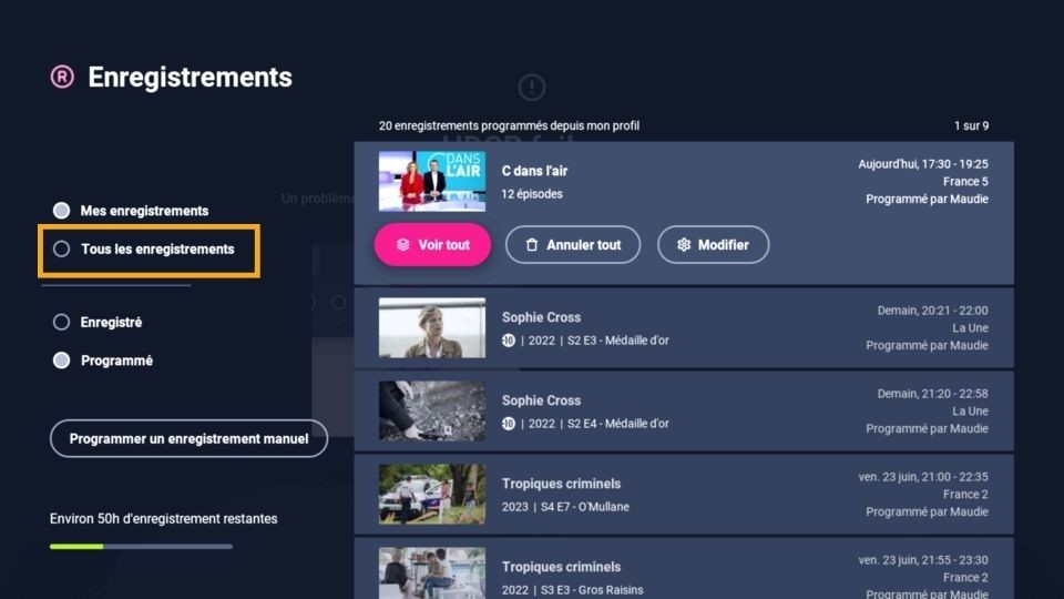 Les enregistrements avec VOO TV+
