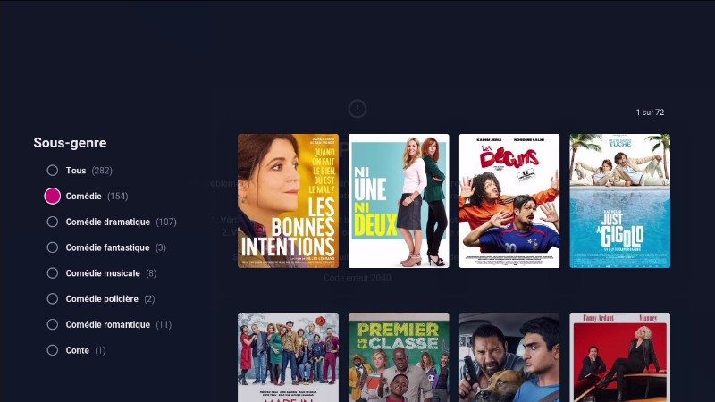 Le menu "Films" de VOO TV+