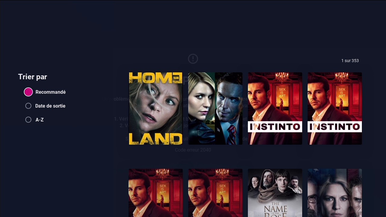 Le menu "Séries" de VOO TV+