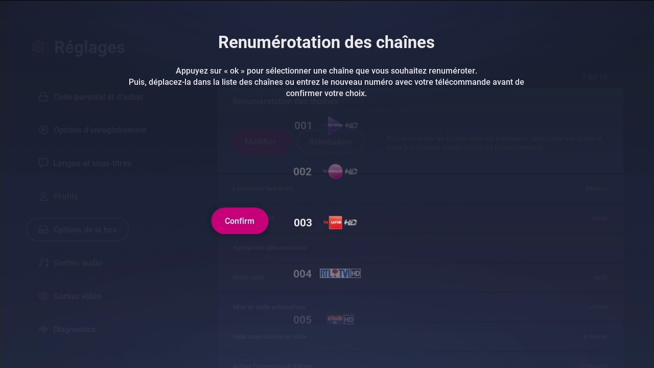 Renuméroter les chaînes de VOO TV+