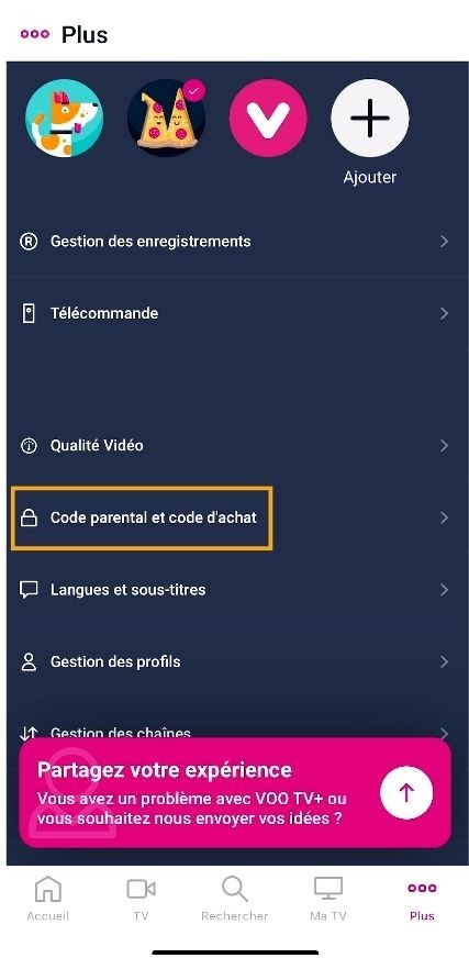Le code parental sur VOO TV+