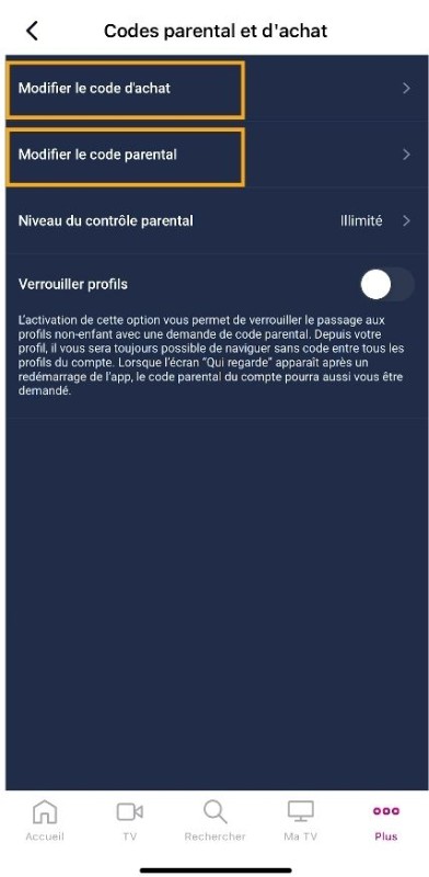 Le code parental sur VOO TV+